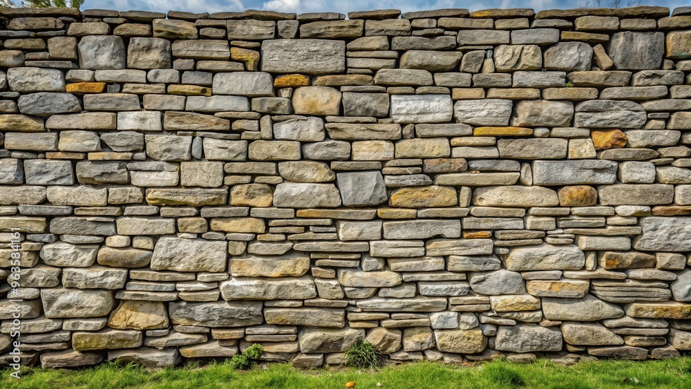 Medieval natural stone wall with gray rock strata boundary texture ...