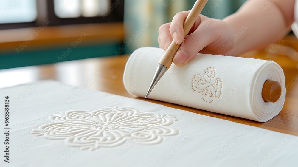 Intricate lace-making in progress, with close-up views of delicate ...