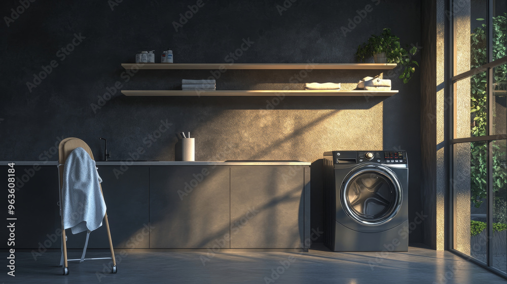 "Modern home laundry room interior featuring a designated zone with ...