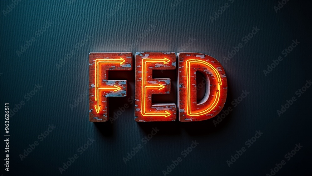 ภาพประกอบสต็อก Vintage Neon FED Sign with Arrow Design, A visually ...