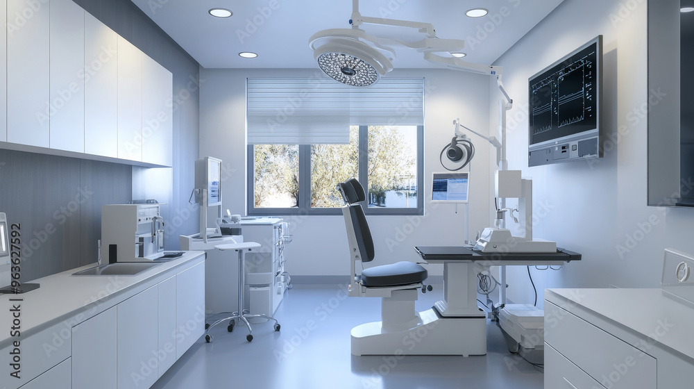 "Interior of a modern ophthalmology operating room equipped with ...