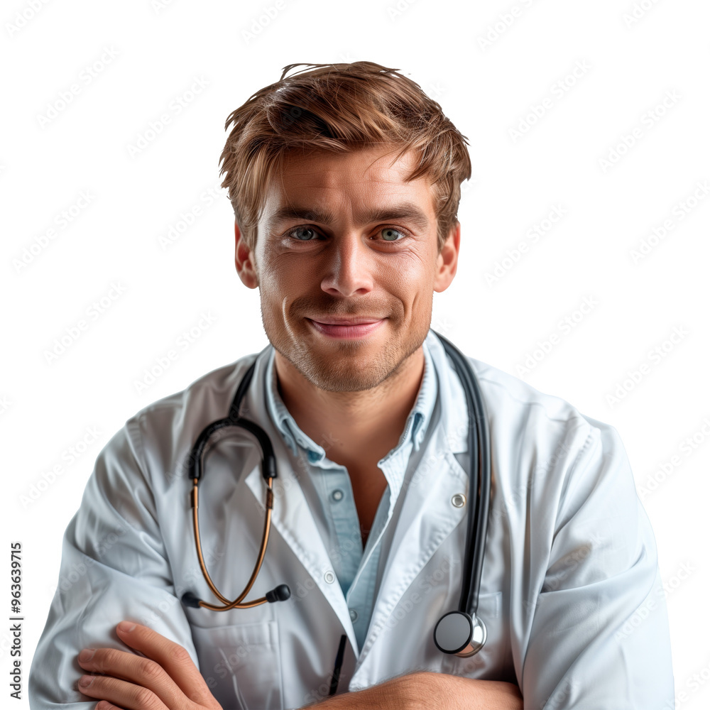 American male emergency doctor isolated on white or transparent ...