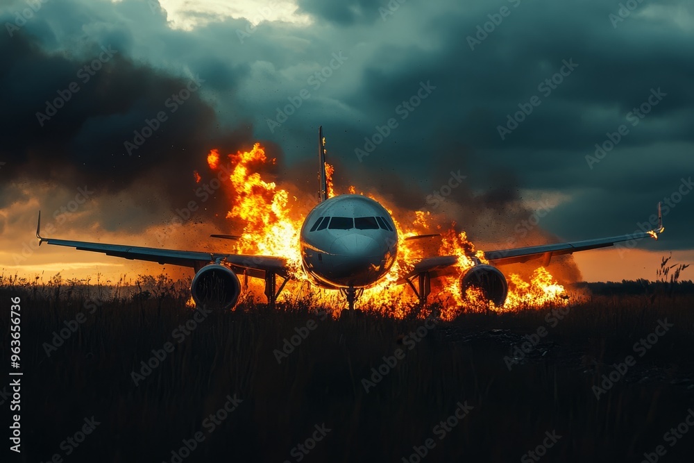 A commercial plane caught fire shortly after it made an emergency ...
