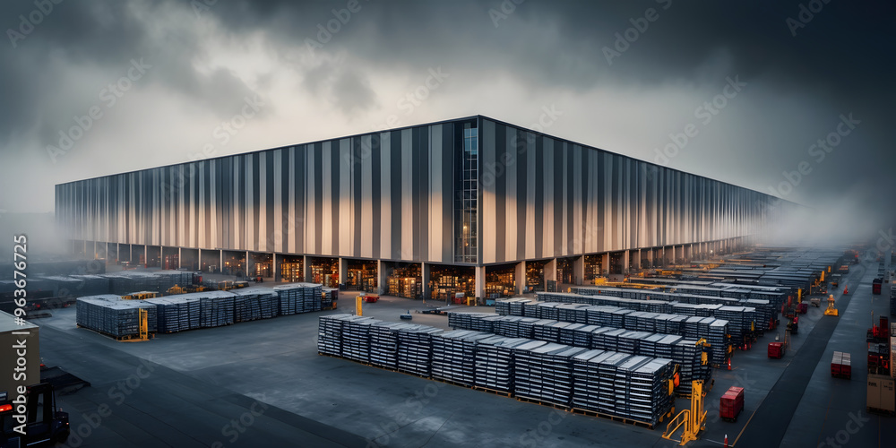 Modern logistics warehouse building structure. AI technology. Exterior ...