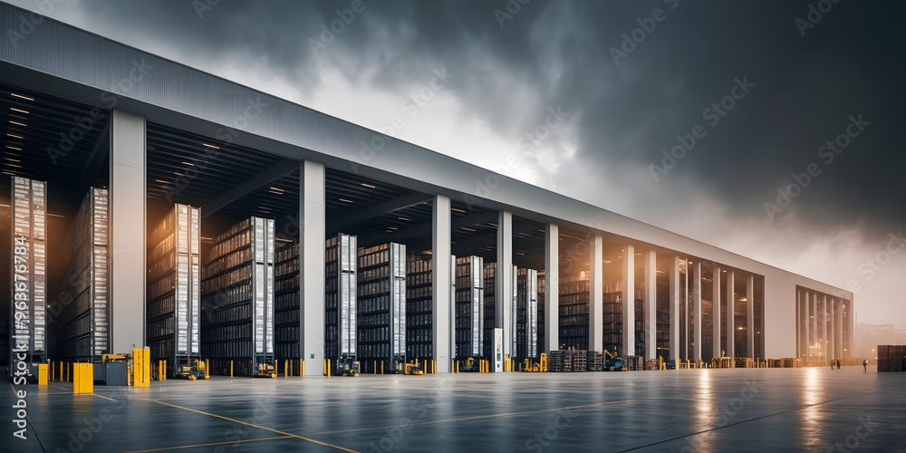 Modern logistics warehouse building structure. AI technology. Exterior ...