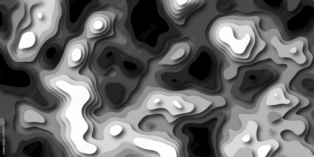 3D Stylized topographic contour map. Geography scheme and terrain ...