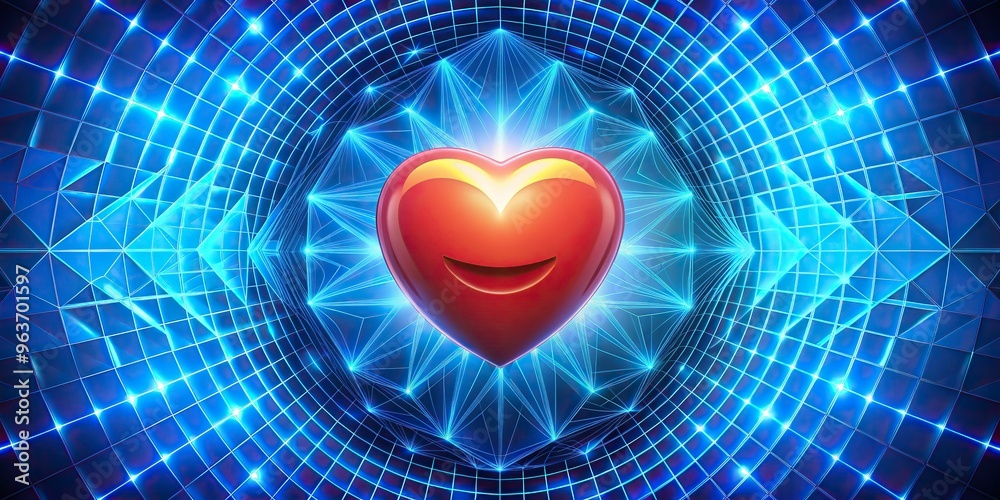 Heart emoji centered on a geometric blue background, with striking ...