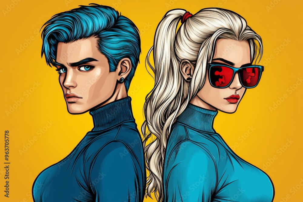 Brain endurance Mental synchronization Cartoon style profiles of man ...