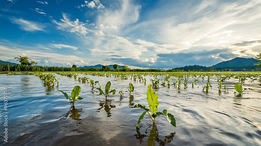 Submerged crops after unexpected floods during the growing season ...