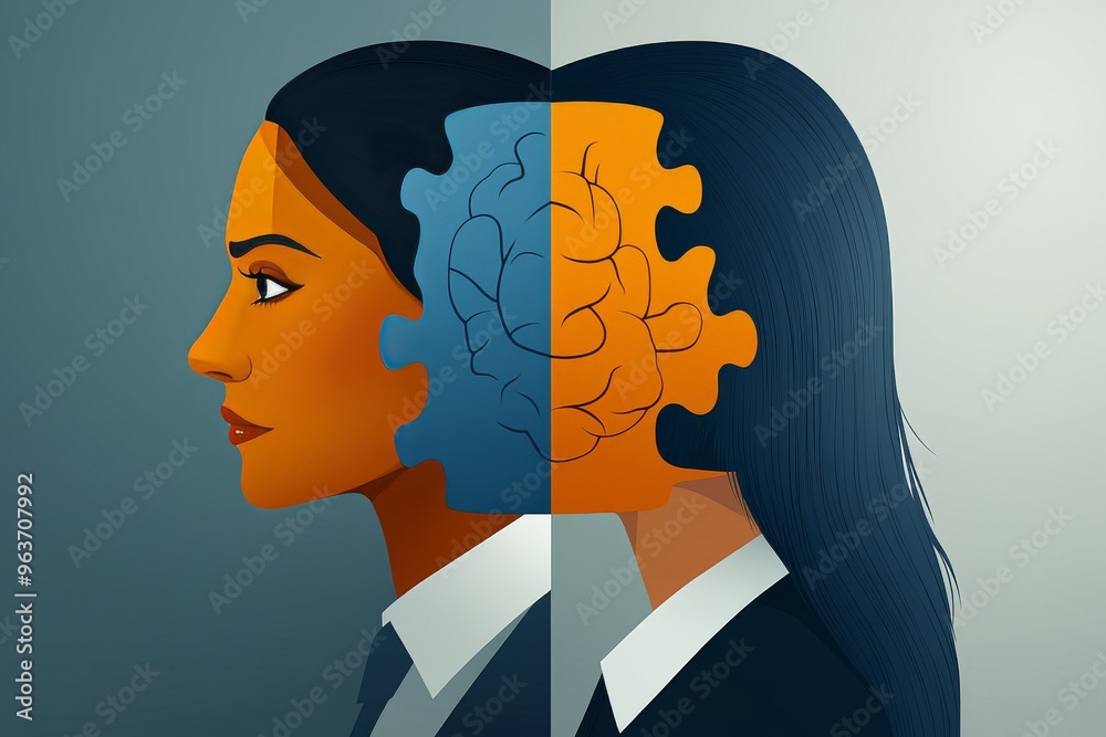 Neural stamina Brain based communication Half orange and blue profiles ...