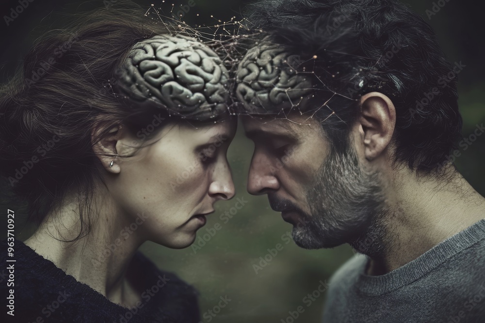 Cognitive productivity Cerebrum Couple with foreheads touching exposing ...
