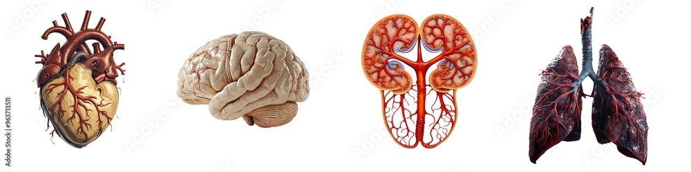 PNG Cutouts of the Human Brain, Kidneys, Heart and Lungs Stock ...