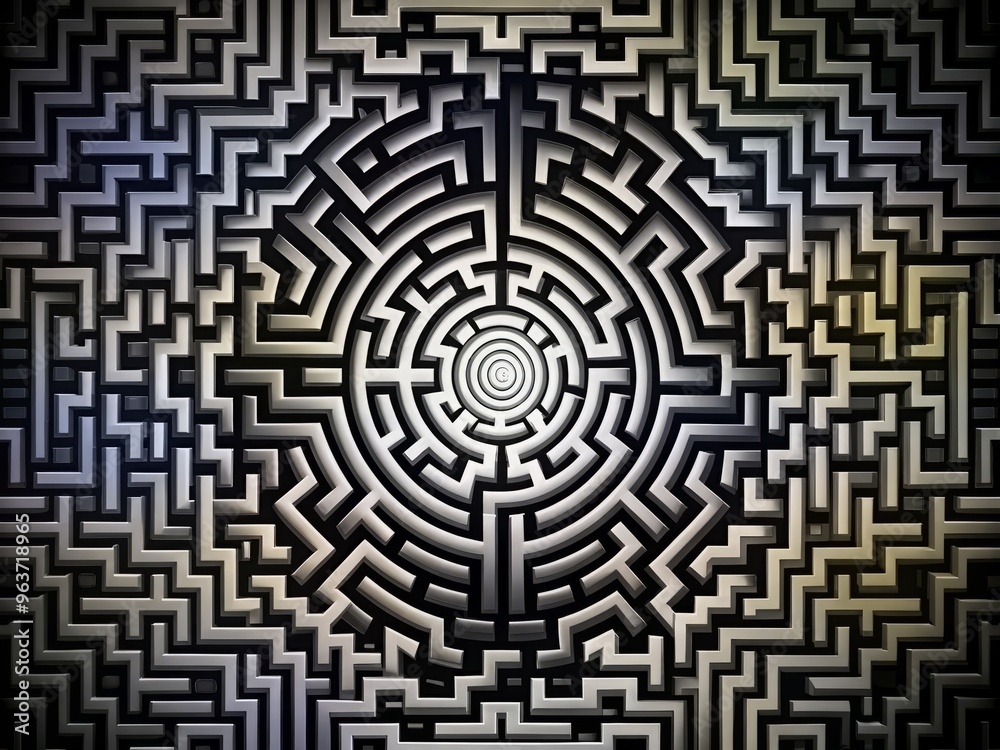 Optical illusion-inspired illustration featuring a maze-like pattern ...