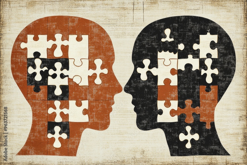 Neuronal sharpness Encephalon Vintage style illustration of two heads ...