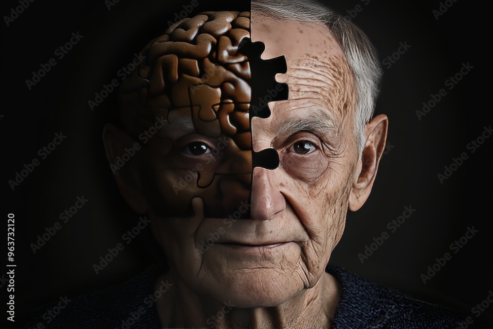 Brain function Cognitive endurance Elderly man with a missing puzzle ...