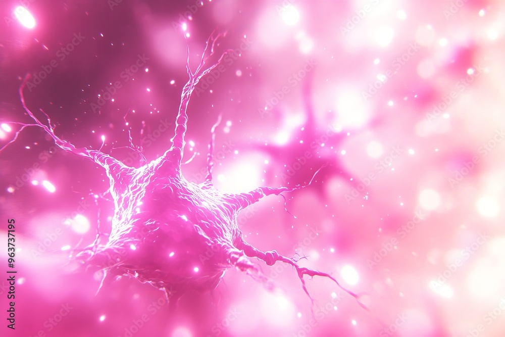 Neurodegeneration Neuronal agility Artistic neuron with glowing pink connections representing ...