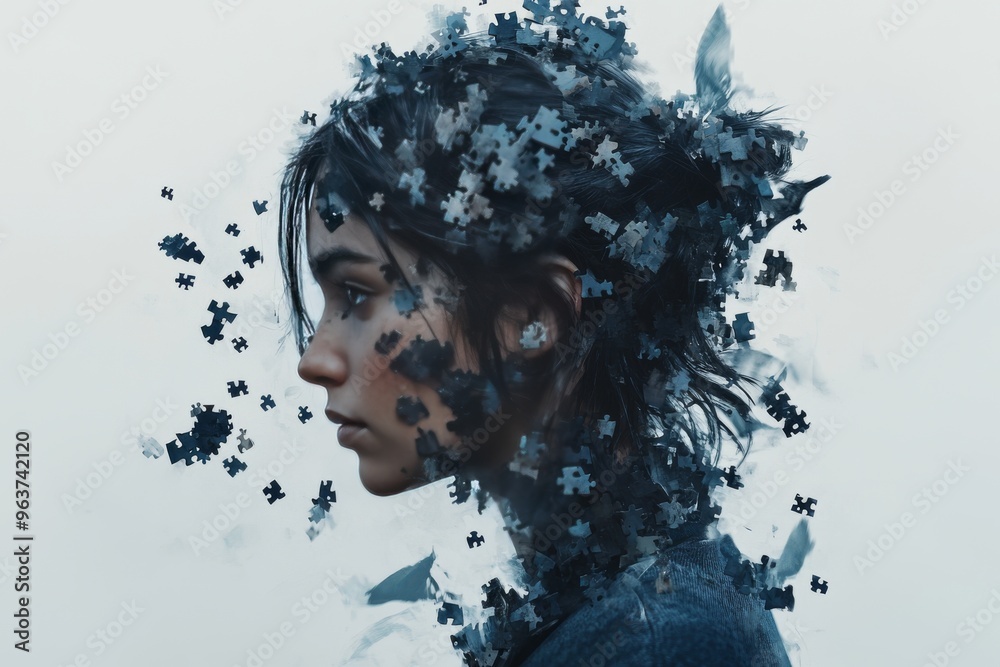 Neural architecture Neuronal dynamism Abstract profile of a woman ...