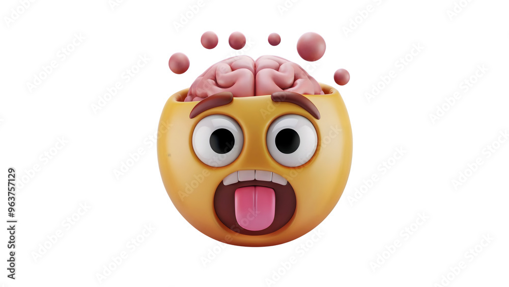 A 3D rendering of a mindblown emoji with a surprised or shocked ...