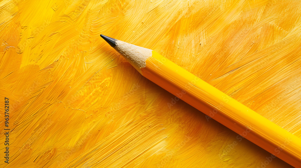 Bright yellow pencil resting on a vibrant goldenrod background, shining ...