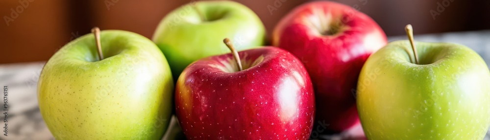 Red and green apples placed together, contrasting their colors, close ...