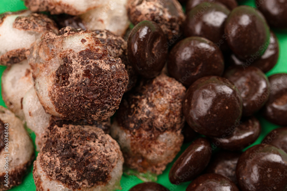 Crisp Freeze Dried Chocolate Covered Cream Filled Mint Candy on a Green ...