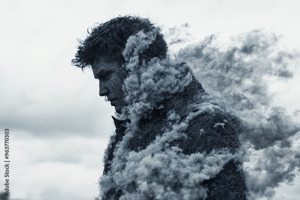 Smart Brain Impulse Surreal conceptual profile of a man covered in fog ...