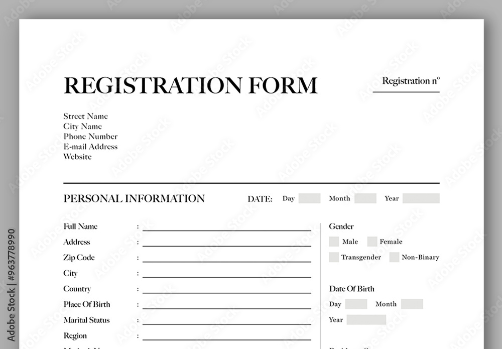 Registration Form Document Layout Stock Template | Adobe Stock