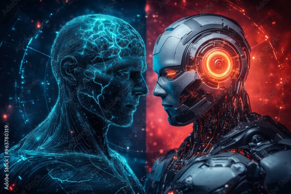 Cognitive resilience Brain Robotic Futuristic conceptual portrait of a ...