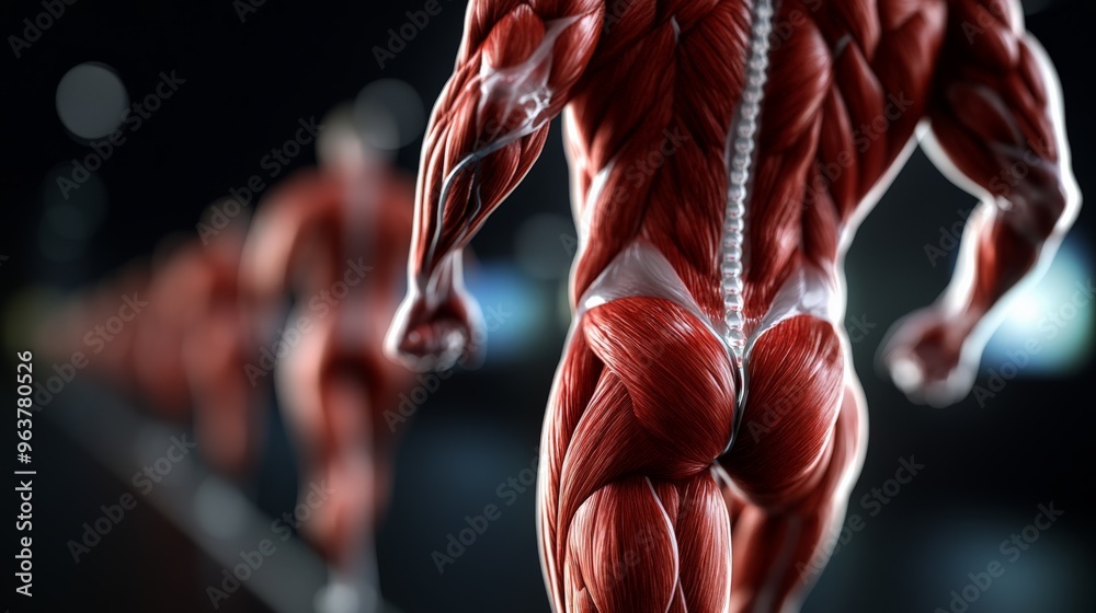 Close-up of human muscle anatomy showing detailed muscle structure in a ...