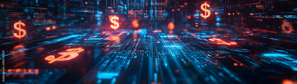 AI Data Stream and Money Symbols Frame Concept: Modern Border Design ...