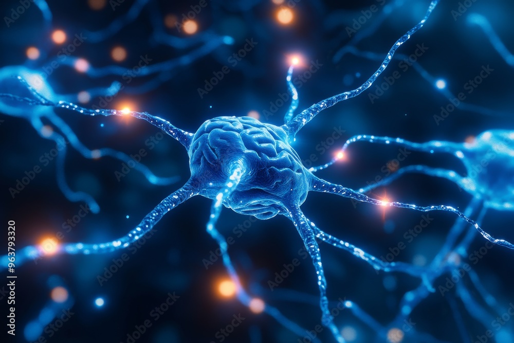 Synapse receptor potential and neurogenesis close up of neuron cells ...