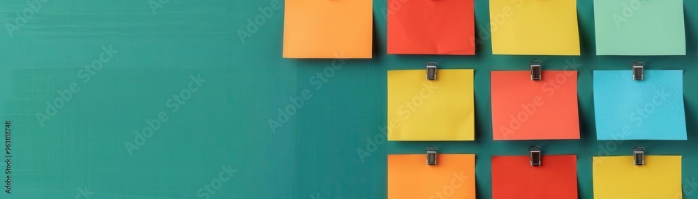 Colorful sticky notes organized on a teal background, perfect for a ...