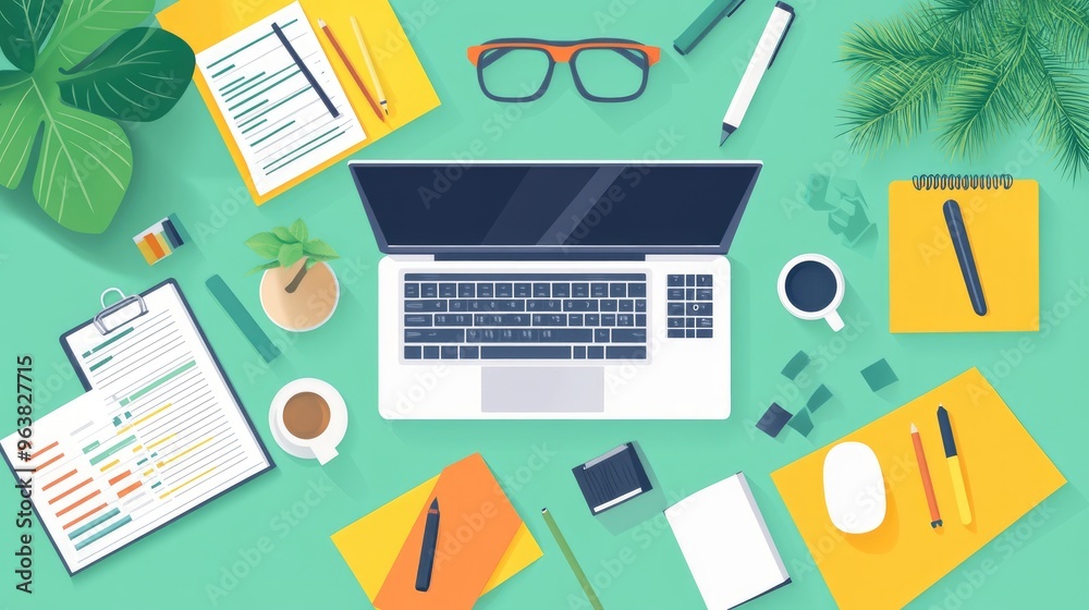 Smart project management tools for remote teams, flat design, top view ...