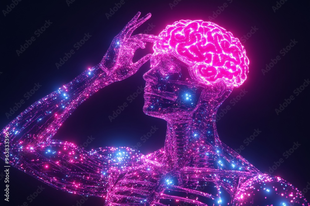 Optogenetics gamma waves and neurofeedback loops neon pink glowing ...