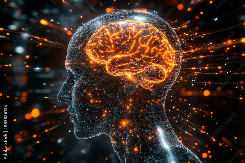 Augmented reality digital brain and digital mind illuminated human ...