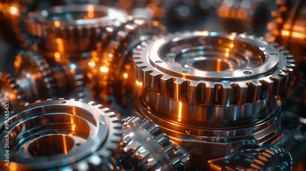 hyper realistic mechanical gear in three quarter angle, studio light ...