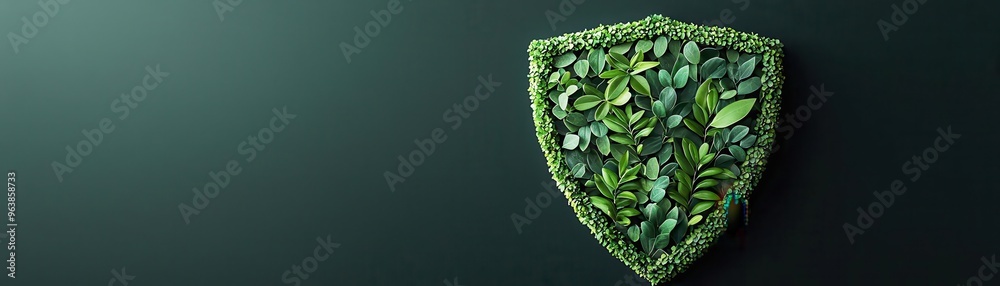 Green shield guarding an ecosystem filled with diverse flora and fauna ...