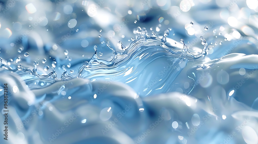 Liquid 3D fonts composed of swirling water with droplets flying off as ...