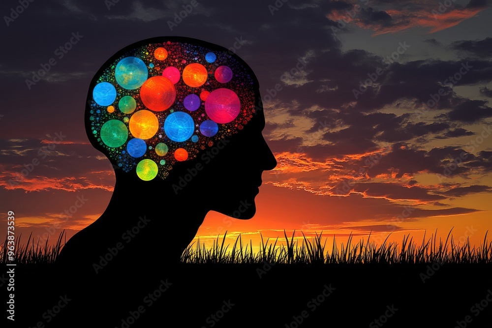 Optical coherence neurocircuitry and mental models silhouette of a ...