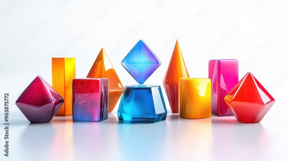 3d collection of assorte3d geometric shapes set of different icons ...