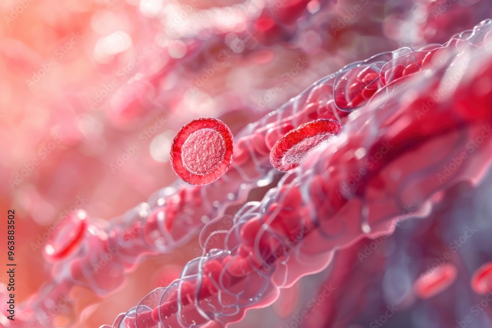 Red Blood Cells in Capillaries: An image of red blood cells tightly ...