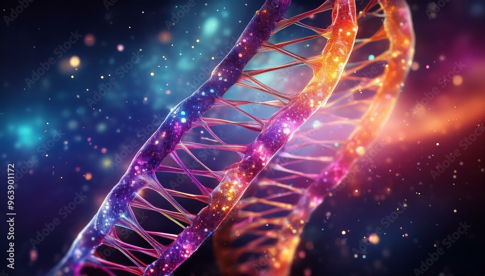 colorful double helix structure of DNA, with shades of pink, purple ...