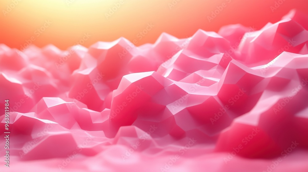 abstract pink backgroun3d of irregular volumetric 3d shapes jumping up ...