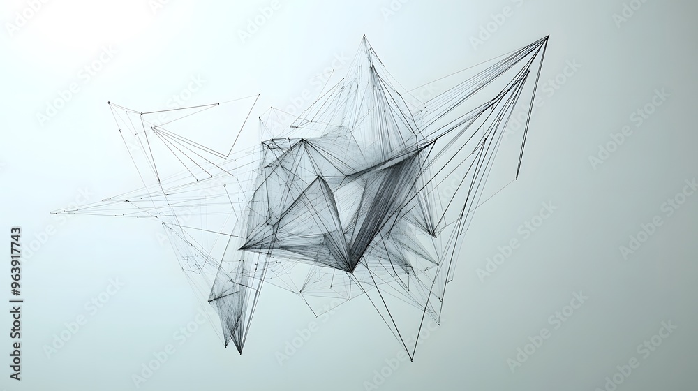 Abstract Wireframe Sculpture: A wireframe sculpture floating in mid-air ...