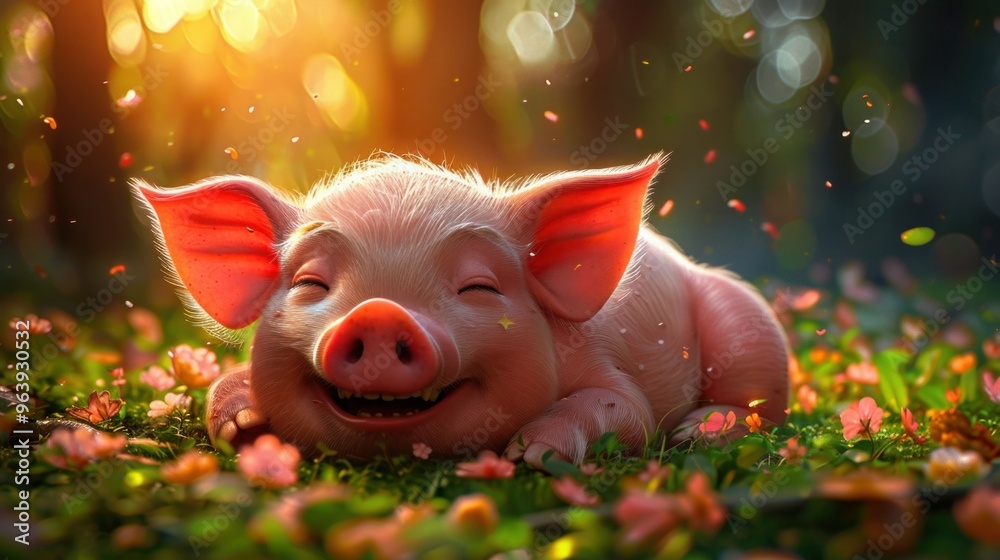 Hilarious Cartoon Pig Laughing on Ground Vector Illustration - Fun ...