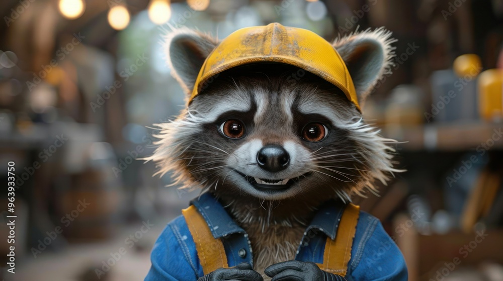 Busy Raccoon in Adorable Work Attire Engaged in Productive Activities ...