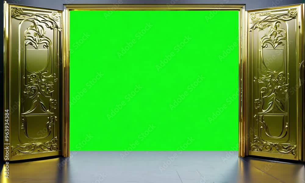 Ornate Golden Doors Open to Green Screen Background - 4K Video Stock ...