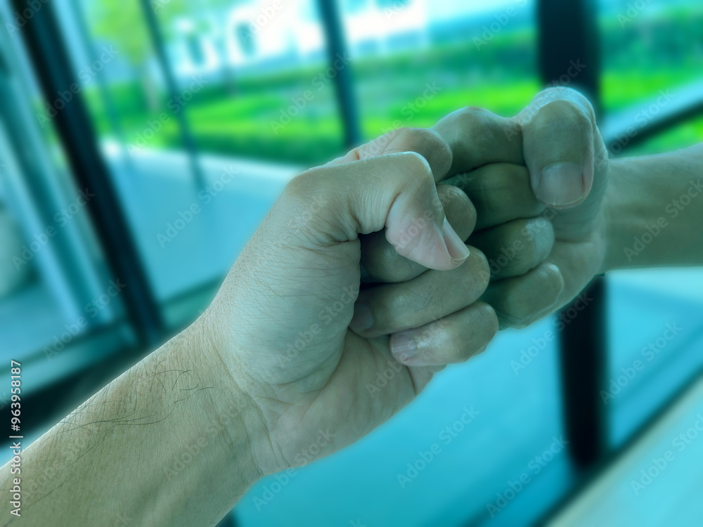 Hand gesture, man clenched fist, ready to punch, fist hand and mirror ...