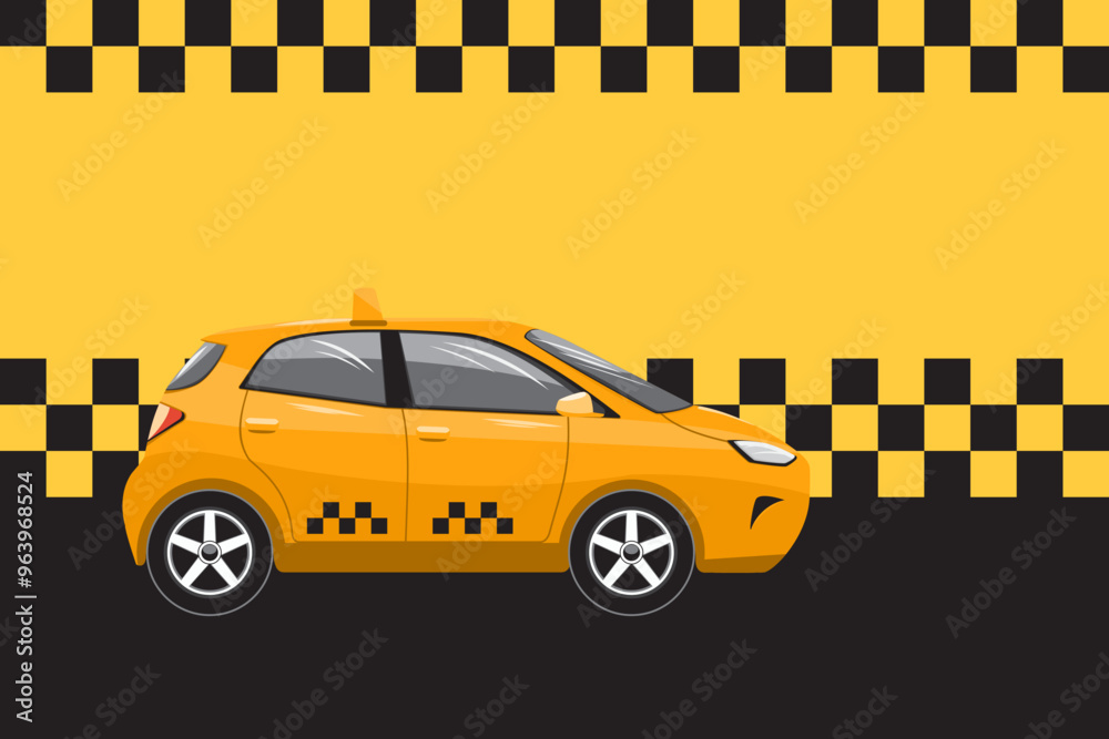 Taxi service themed banner design in flat style. Classic yellow cab vector illustration, banner ...