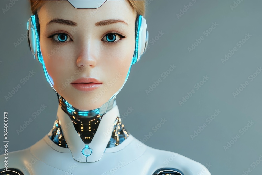 Circuitry AI interface and exposed wiring futuristic humanoid robot ...